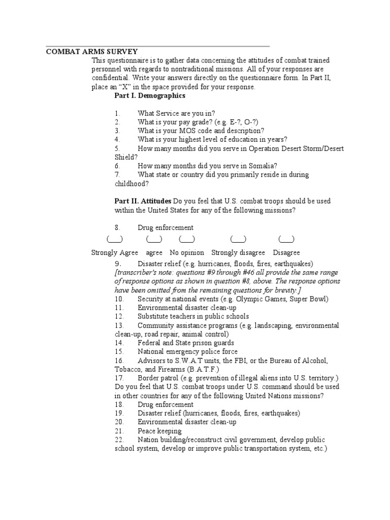 Combat Arms Survey | PDF | Company (Military Unit) | United Nations