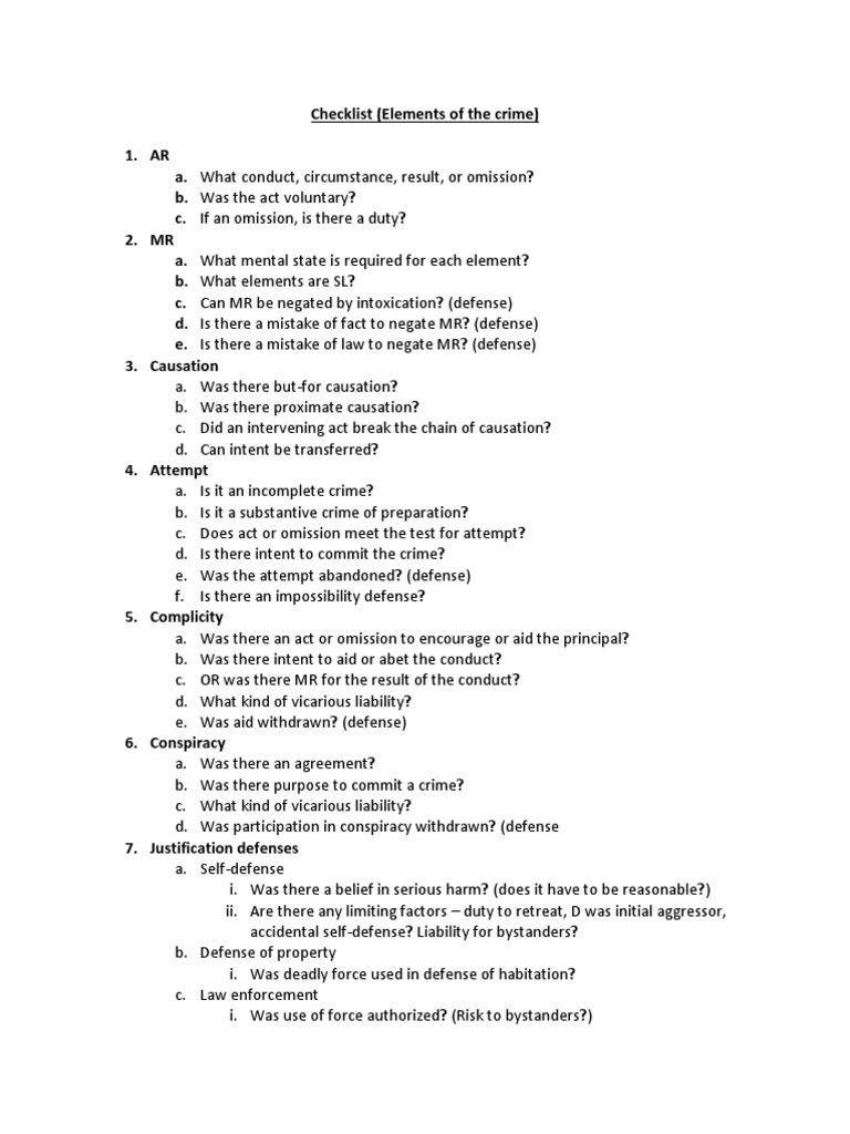 Criminal Law Checklist | Causation (Law) | Criminal Law