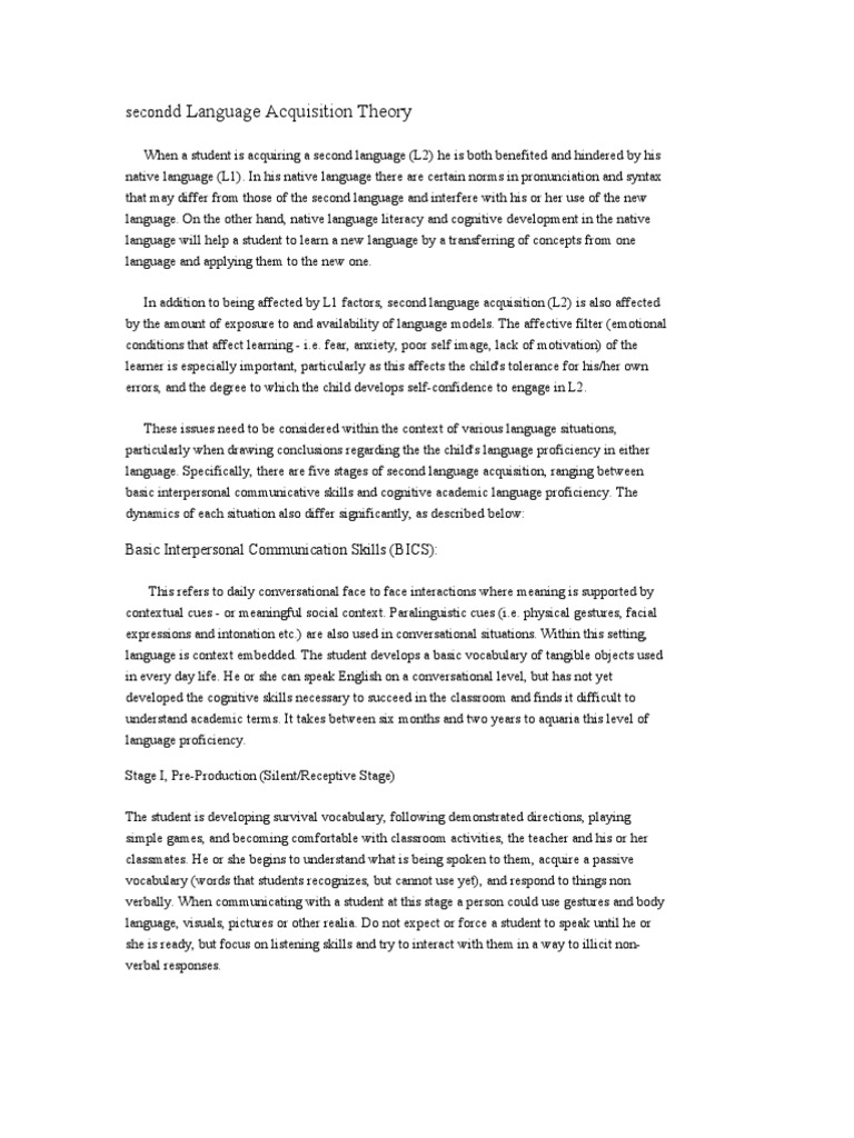 Second Language Acquisition Stages Explained | PDF | Second Language ...