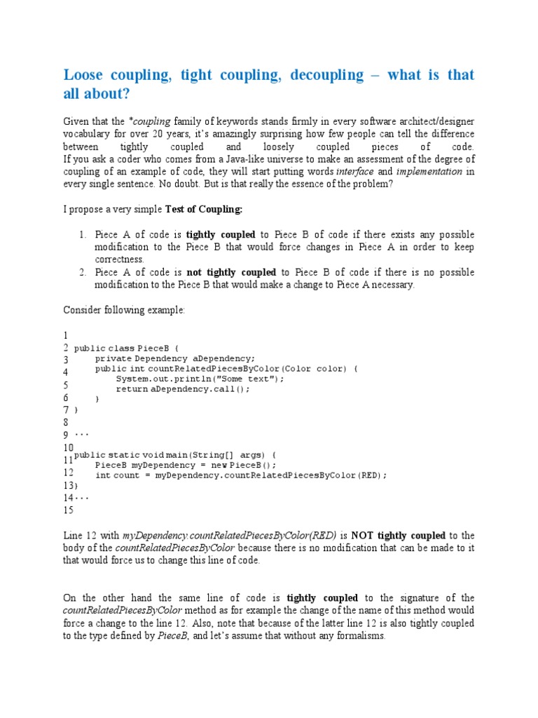 Loose Coupling, Tight Coupling, Decoupling | PDF | Method (Computer ...