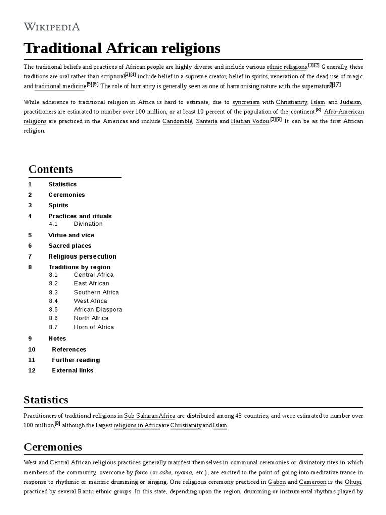 Traditional African Religions | PDF | Religion And Belief