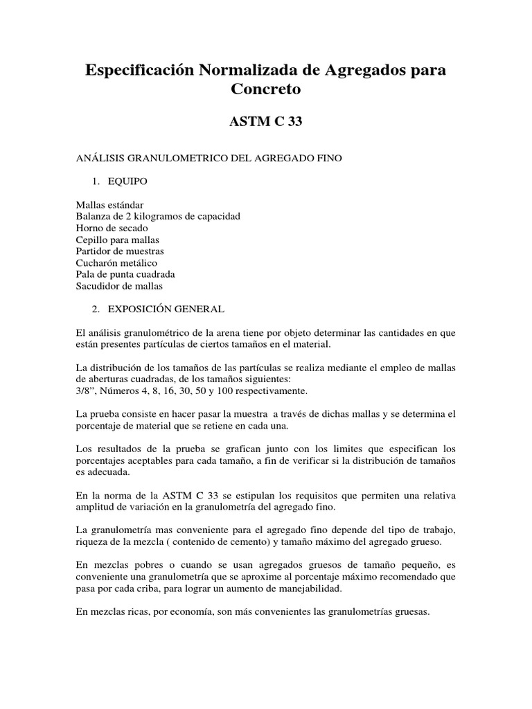 Astm C 33 PDF | PDF | Cemento | Naturaleza