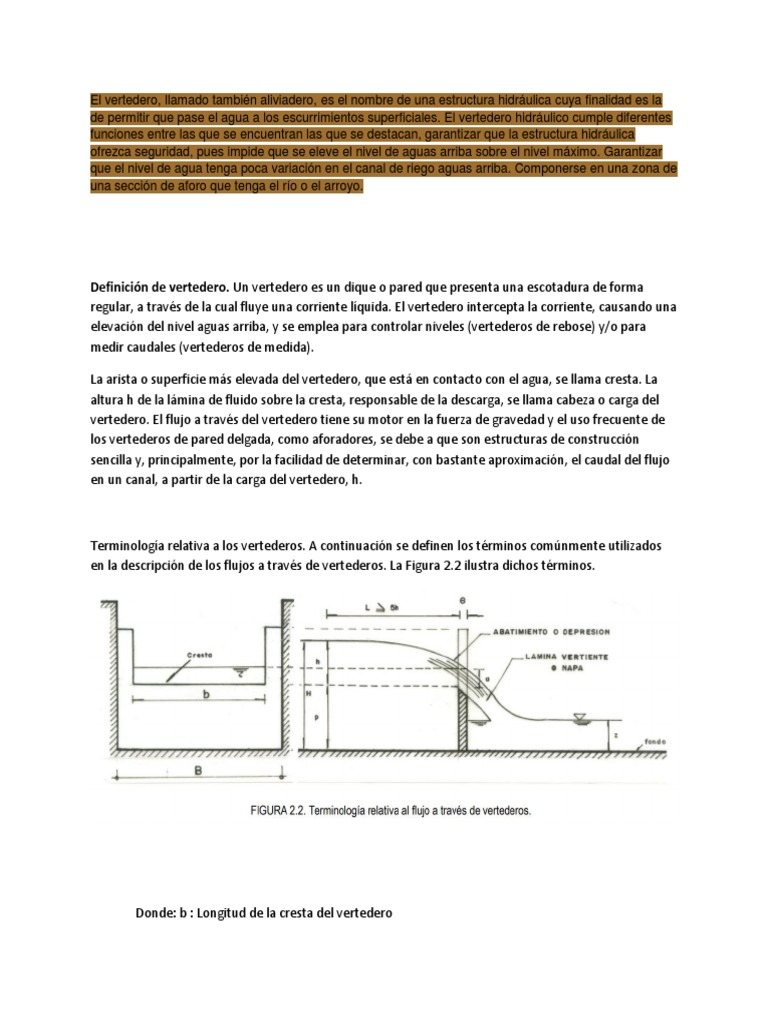 Tipos y funciones de vertederos hidráulicos | PDF | Líquidos | Hidrología