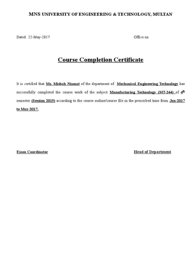 Course Completion Certificate1 | PDF | Engineering | Science And Technology