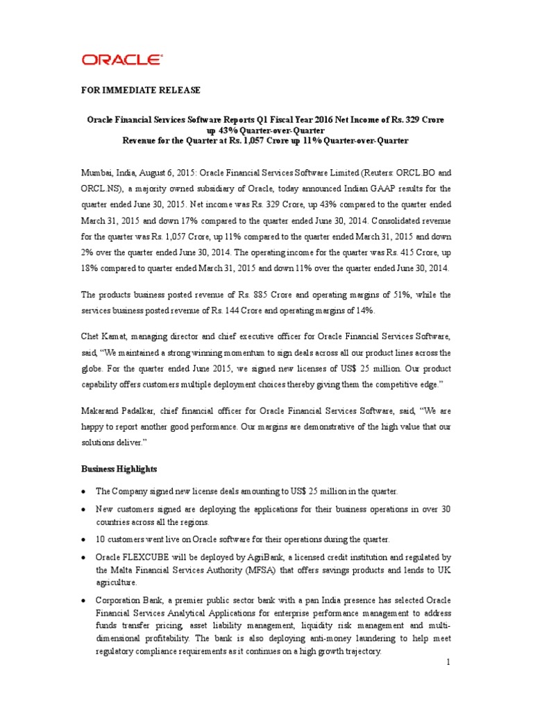 Oracle Financial Services Software Limited | PDF | Oracle Corporation ...