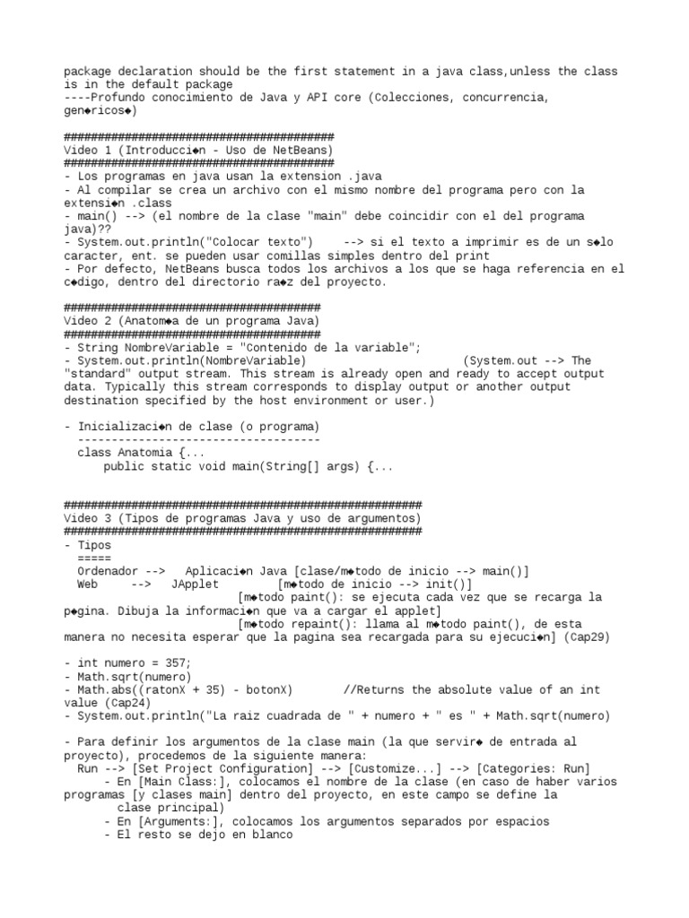 Curso Videotutorial de Java | PDF | Java (lenguaje de programación) | Comillas