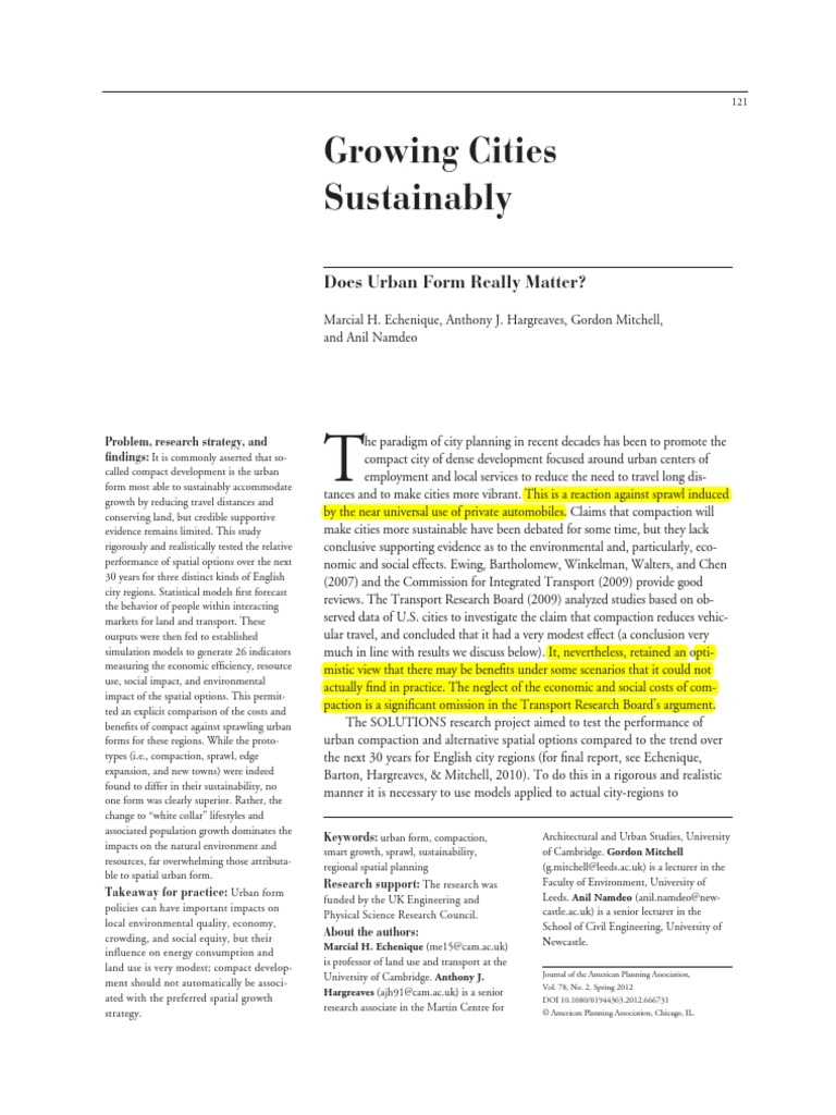 Reading 1. Growing Cities Sustainably | PDF | Urban Sprawl | Sustainability