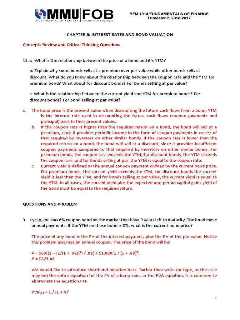 Tutorial 5 Answer | PDF | Bonds (Finance) | Present Value