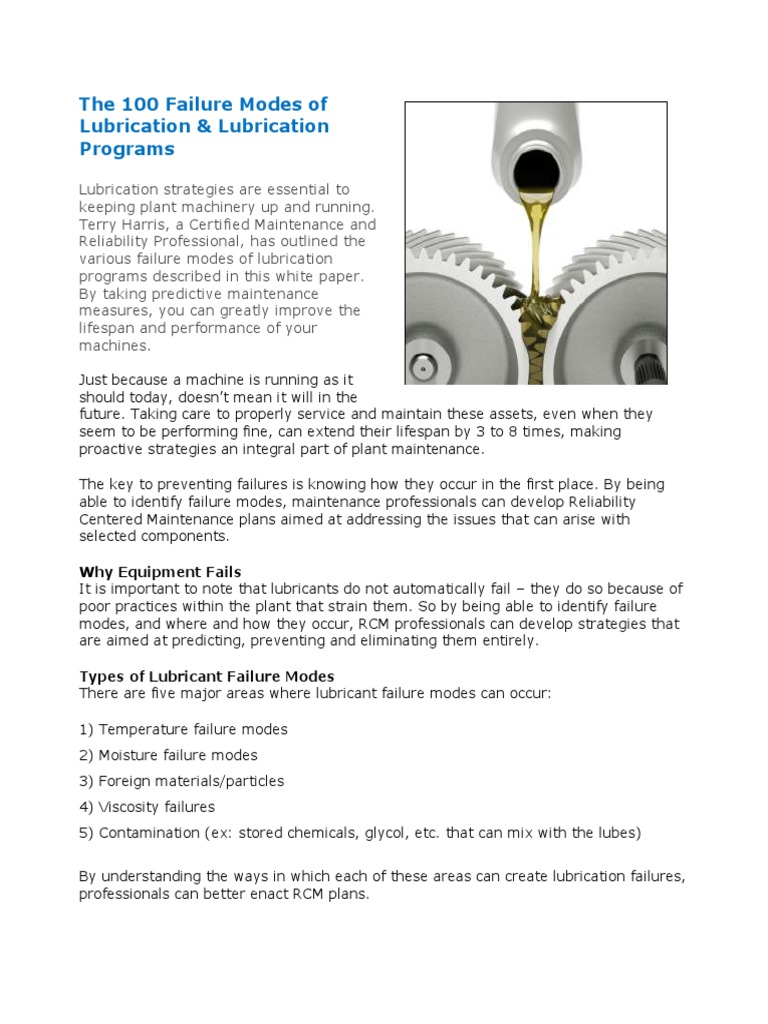 100 Failure Modes of Lubrication | Lubricant | Motor Oil