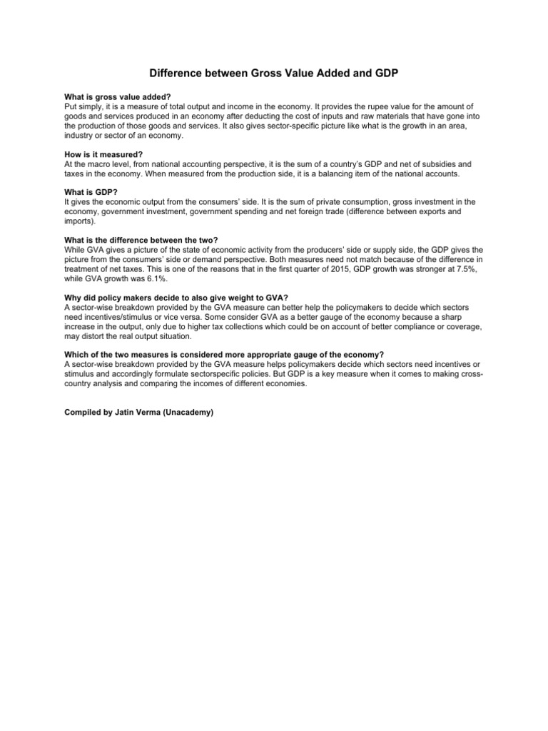 GVA vs GDP: Key Differences Explained | PDF