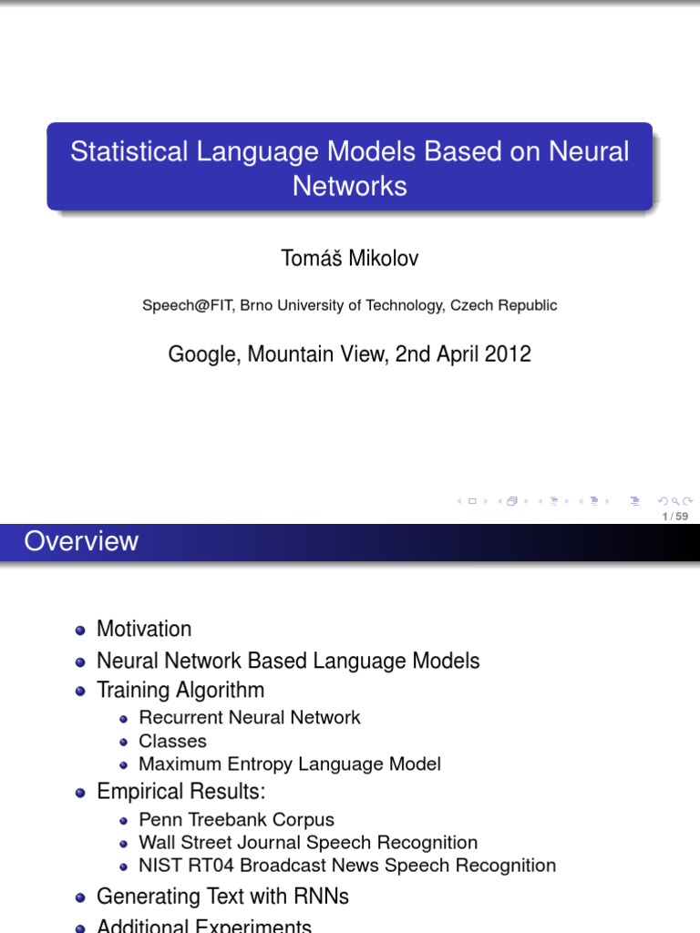Statistical Language Models Based On Neural Networks Pdf Machine Learning Systems Theory