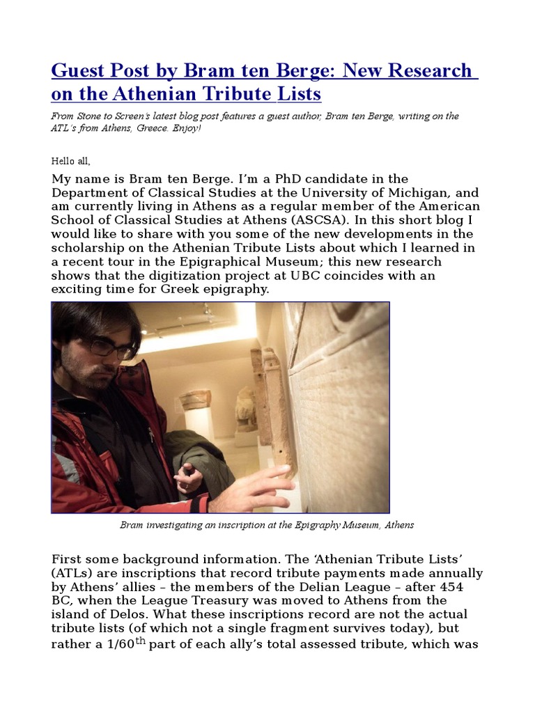 Athenian Tribute Lists | PDF | Epigraphy | Athens