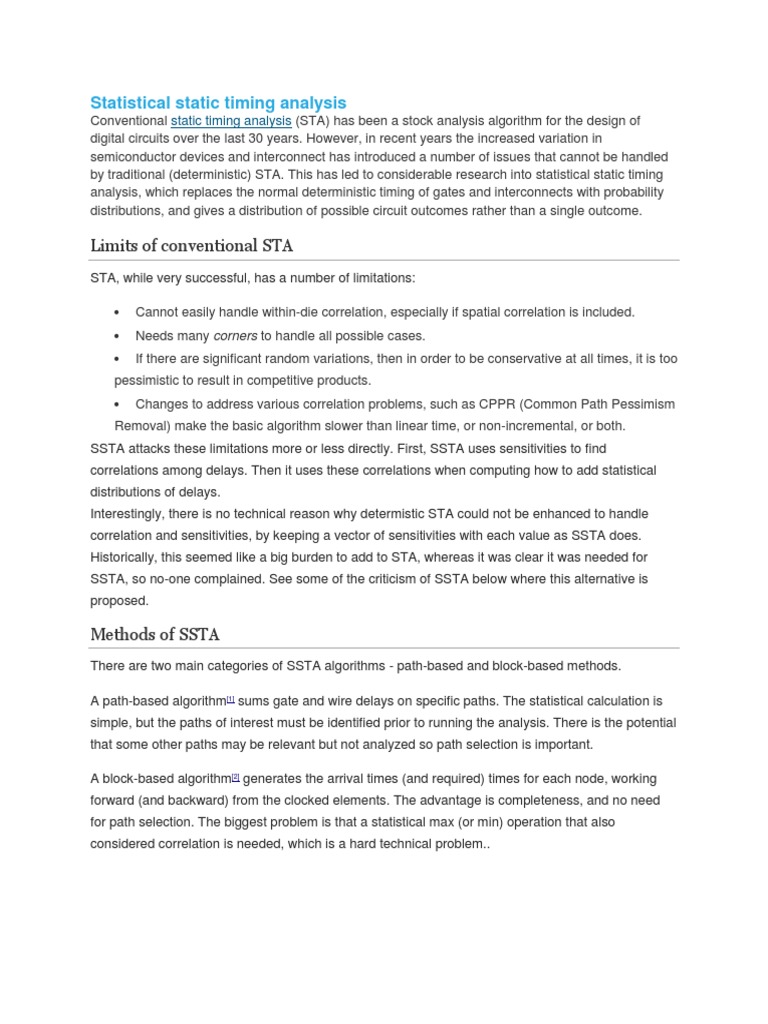 Statistical Static Timing Analysis: Limits of Conventional STA | PDF ...
