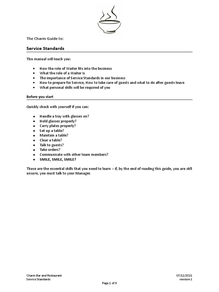 Restaurant Service Standards Manual | PDF | Waiting Staff | Gastronomy