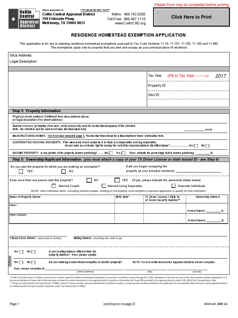 Fillable Form Homestead Exemption | PDF | Identity Document | Driver's ...