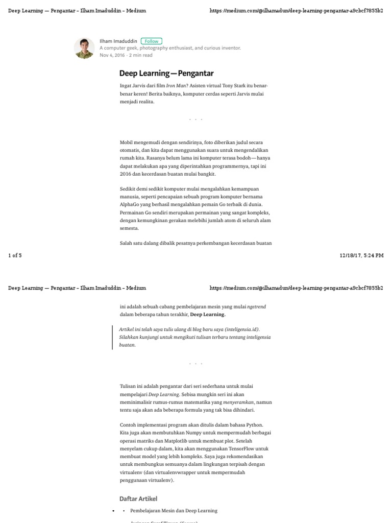 Deep Learning - Pengantar | PDF