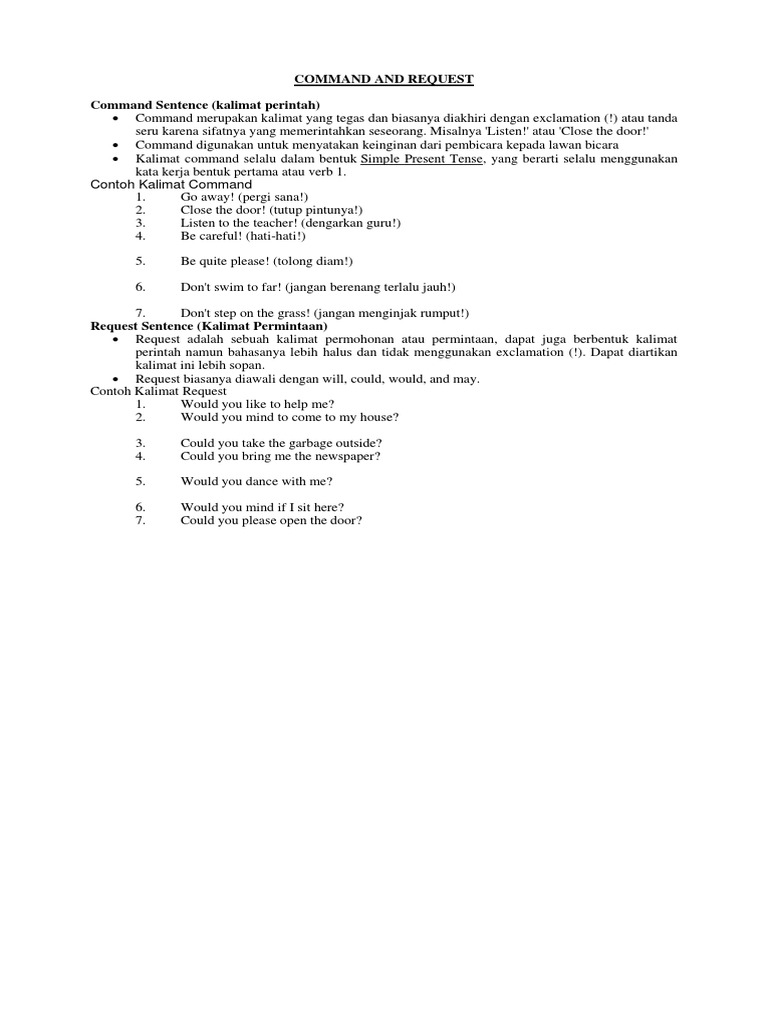 Contoh Kalimat Command dan Request | PDF