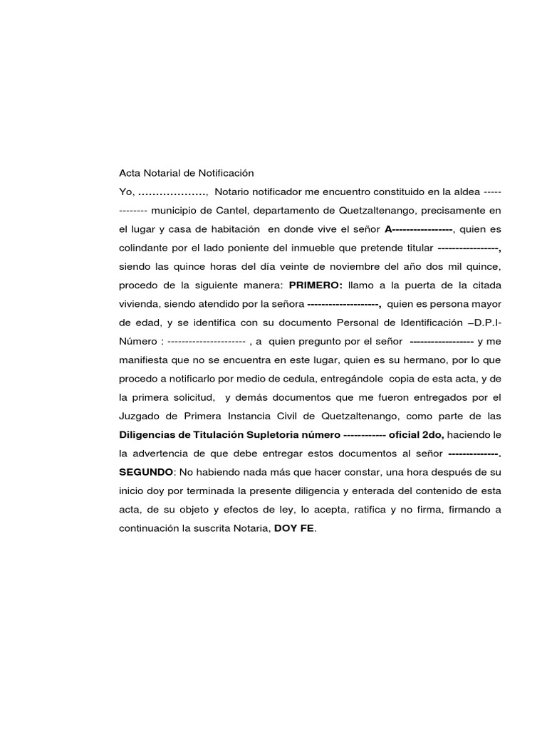 Acta Notarial de Notificación
