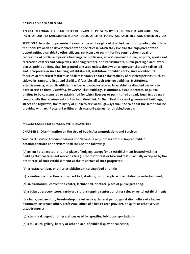CHAPTER 3-Discrimination On The Use of Public Accommodations and Services | PDF | Disability ...