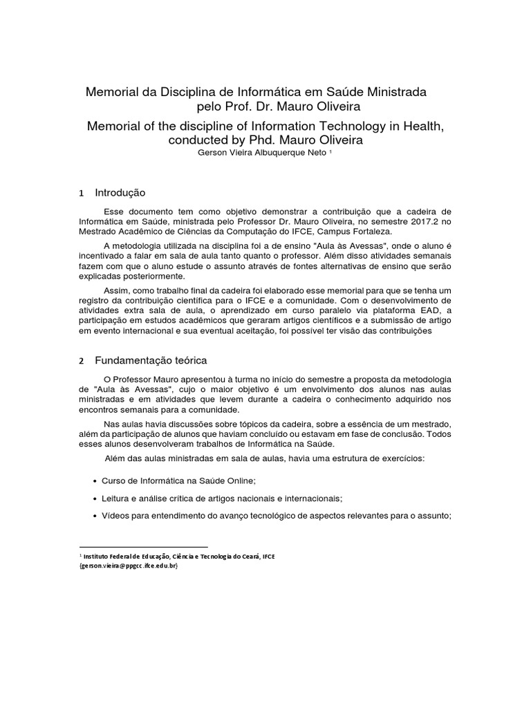 Memorial Da Disciplina | PDF | Lição | Dados