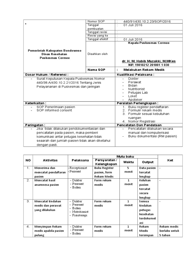 Sop Rekam Medik | PDF