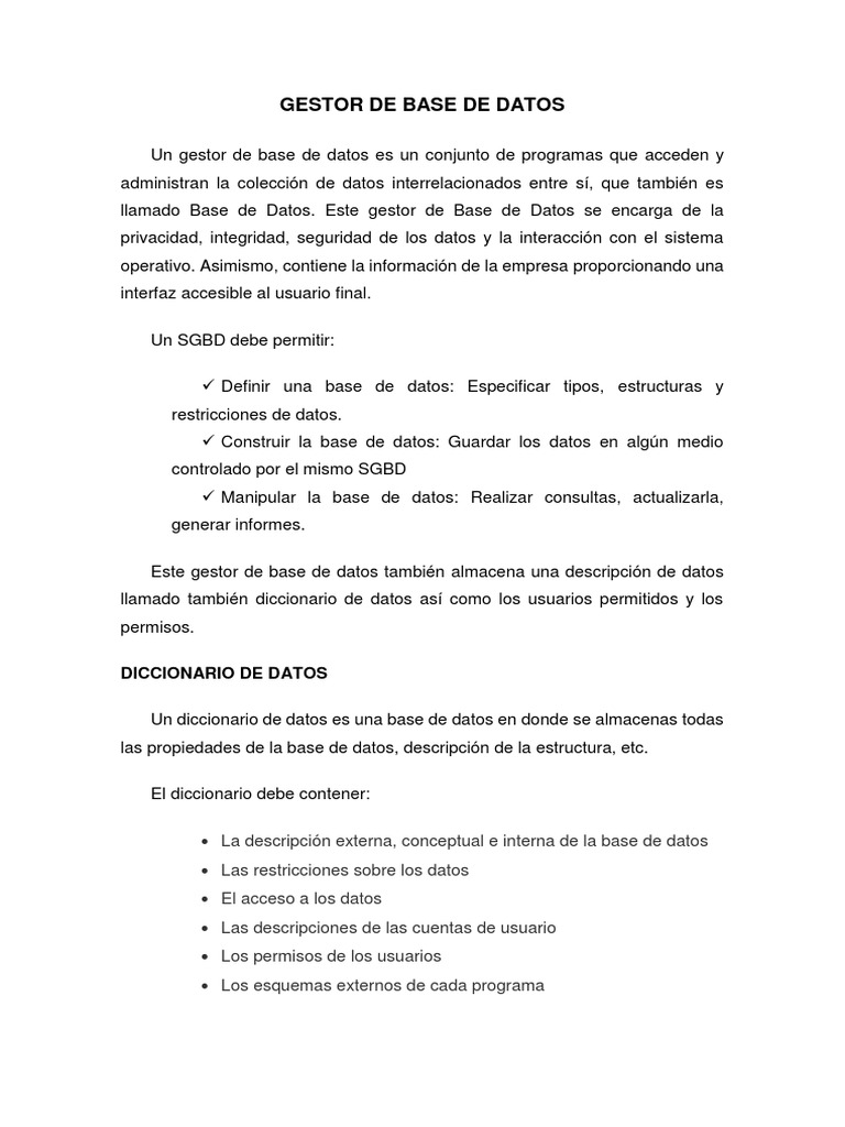 Gestor de Base de Datos | PDF | Bases de datos | Mi sql