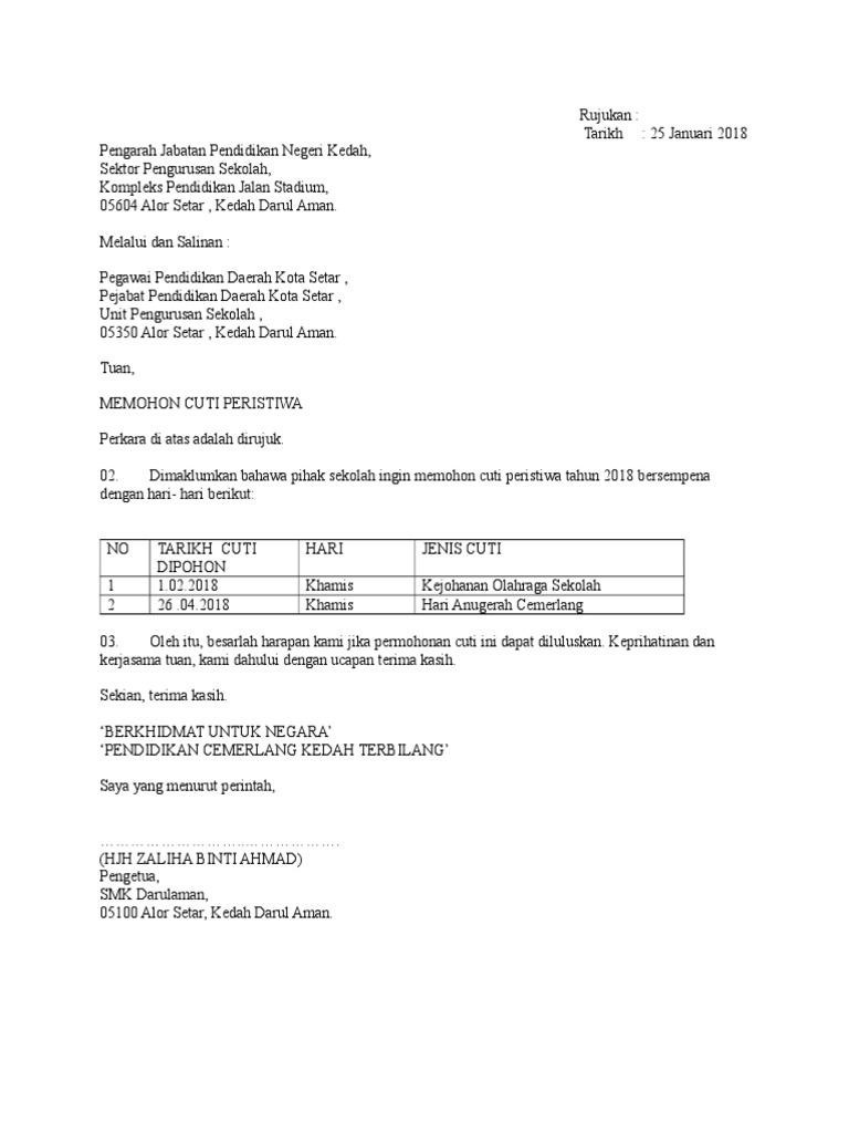 Surat Permohonan Cuti Peristiwa | PDF