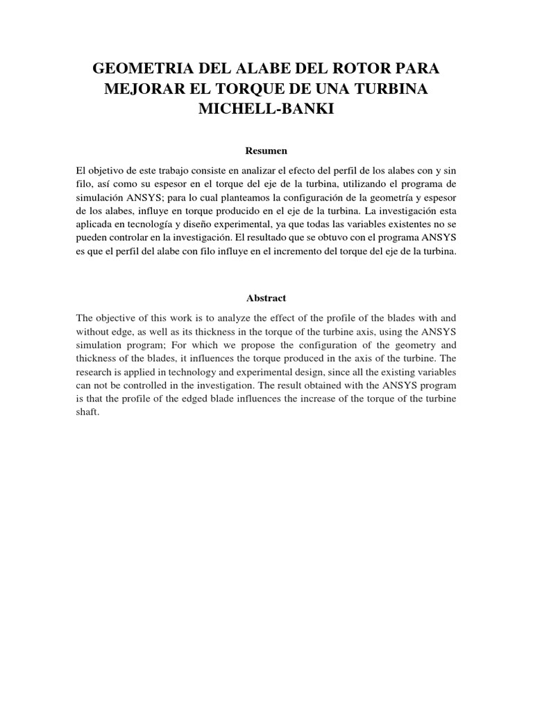 Geometria Del Alabe Del Rotor para Mejorar El Torque de Una Turbina ...