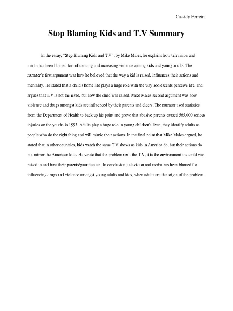 Stop Blaming Kids and T.V Summary: Cassidy Ferreira | PDF | Social ...
