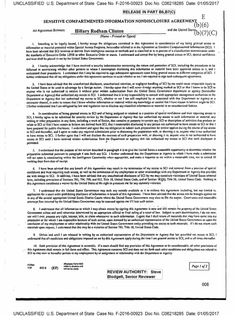 Sensitive Compartmented Information Nondisclosure Agreement (B) | PDF ...