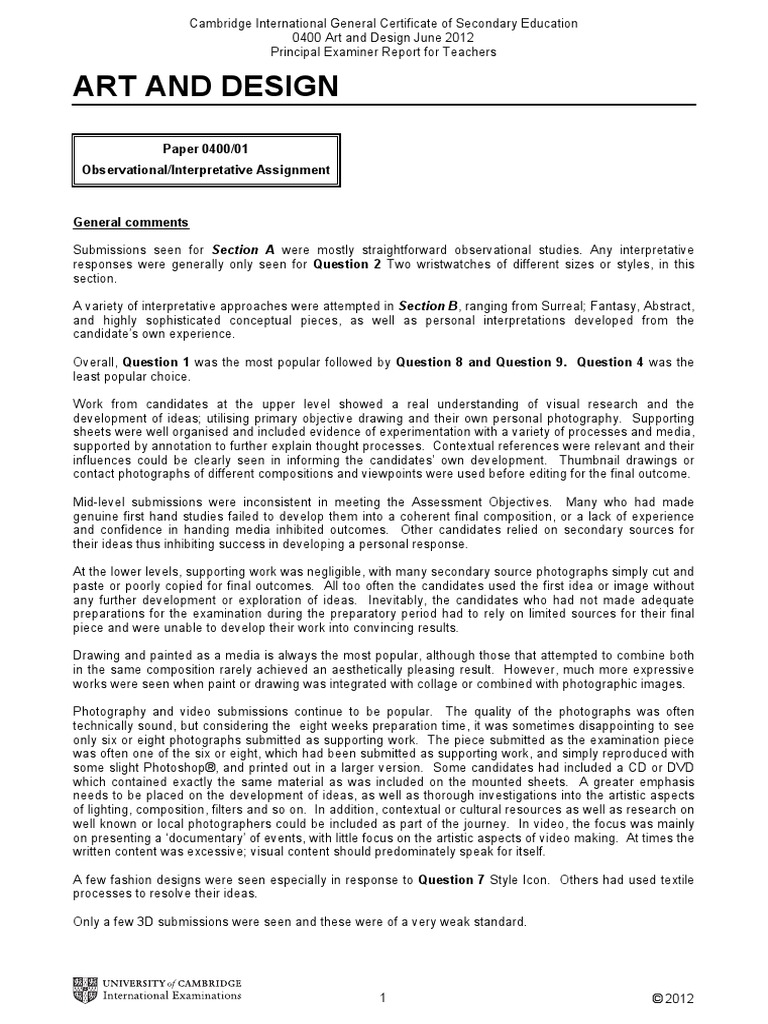 Art And Design Paper 0400 01 Observational Interpretative Assignment Pdf Drawing