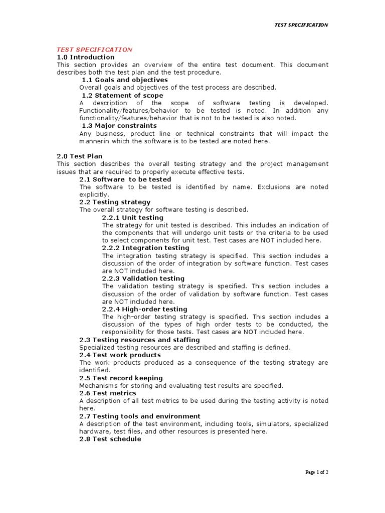 Test Specification | PDF | Unit Testing | Verification And Validation