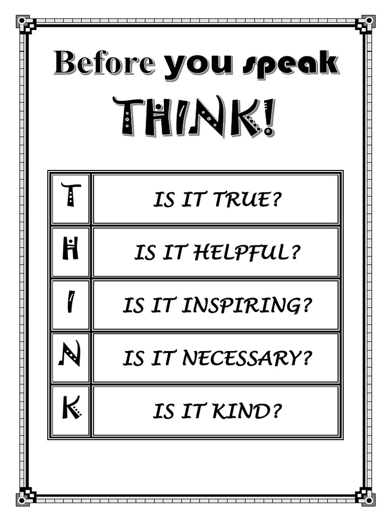 T H I N K: Is It True? Is It Helpful? Is It Inspiring? Is It Necessary ...