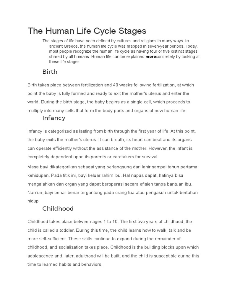 The Human Life Cycle Stages | PDF | Childhood | Infants