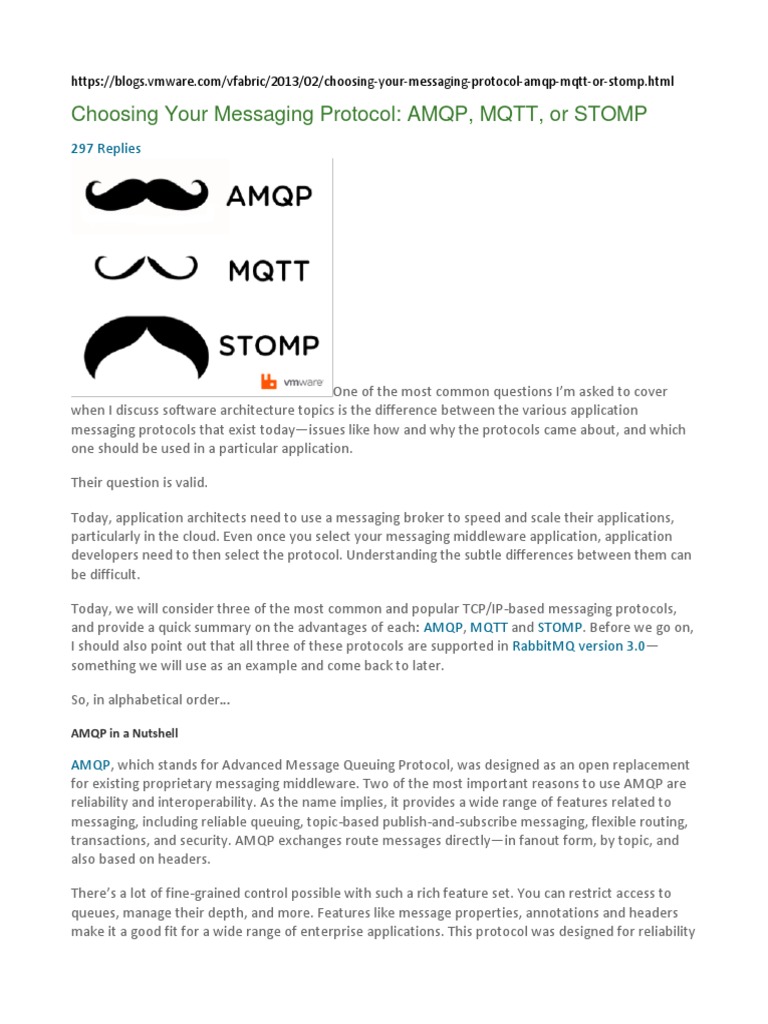 Choosing Your Messaging Protocol AMQP, MQTT, or STOMP | PDF ...
