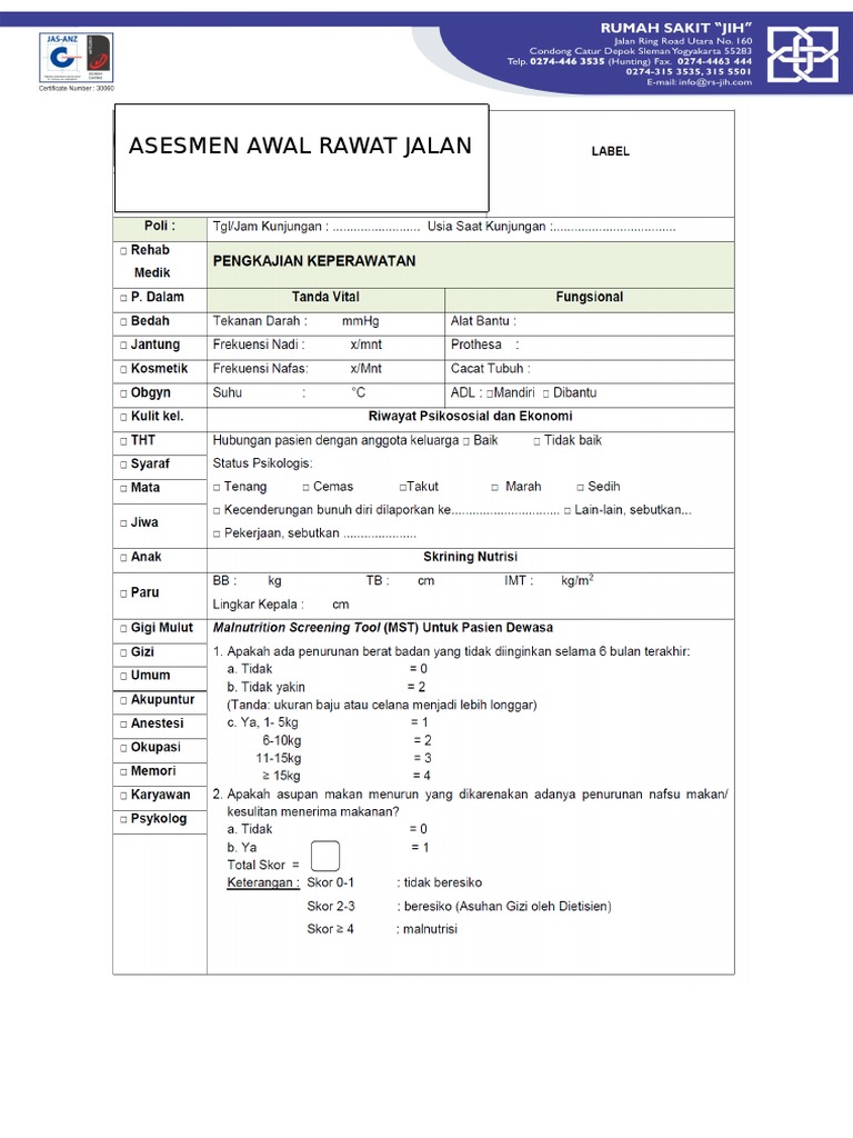 Form Asesmen Awal Rawat Jalan | PDF