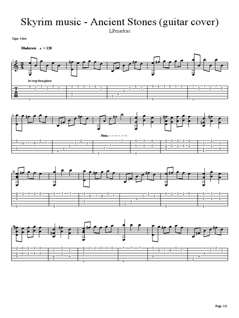 The Elder Scrolls V Skyrim-Ancient Stones Guita | PDF | Music ...