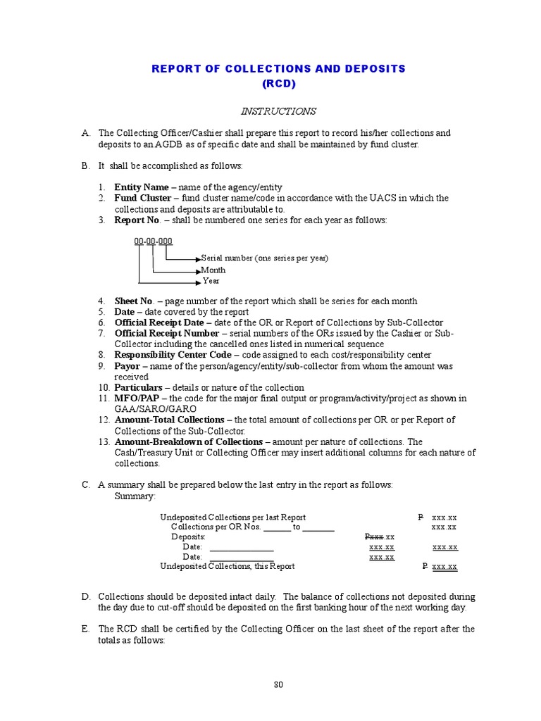 Reporting Collections and Deposits: Instructions for Completing the ...