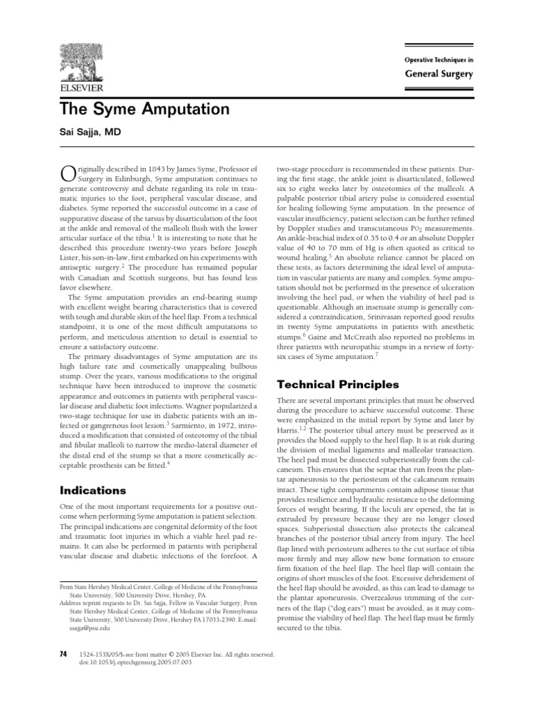 The Syme Amputation | PDF | Anatomical Terms Of Location | Ankle