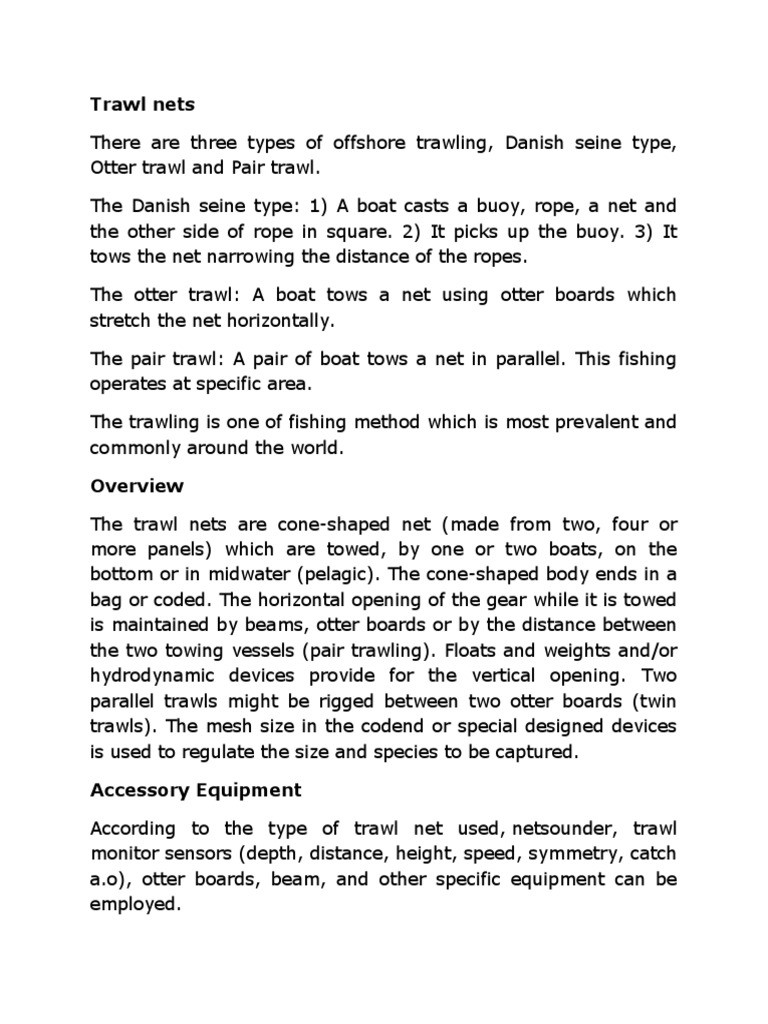 Trawl Nets | PDF | Trawling | Fishing Trawler