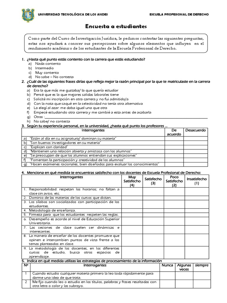 Encuesta A Estudiantes | PDF | Maestros | Aprendizaje