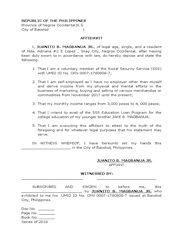 Affidavit of Source of Income | PDF