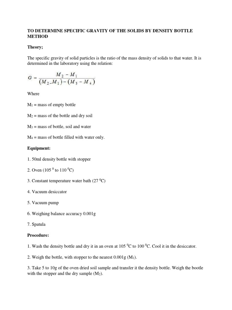 Specific Gravity by Density Bottle | PDF | Density | Vacuum