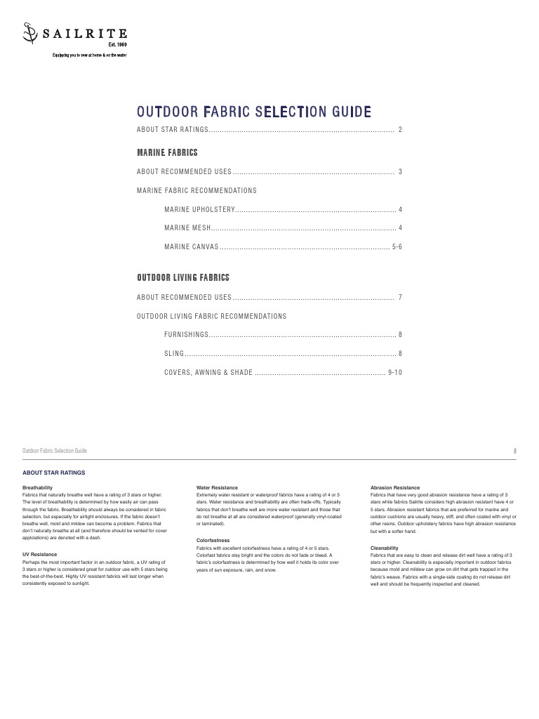Outdoor Fabric Comparison Chart | PDF | Curtain | Textiles