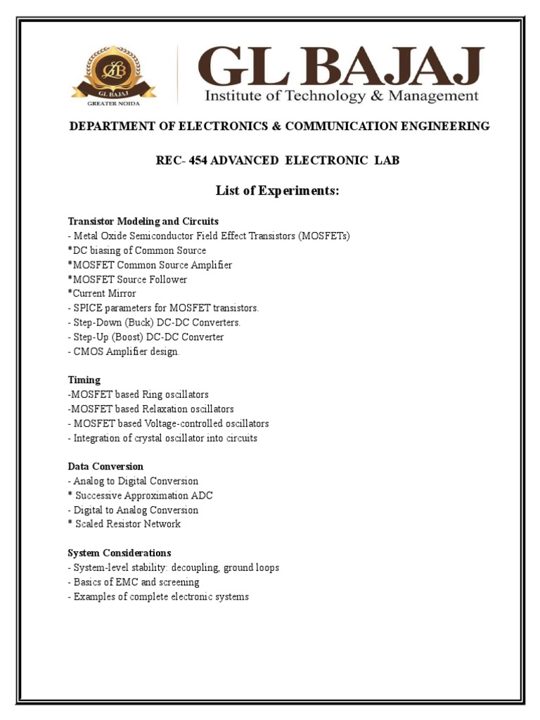 Hands-On Laboratory Experiments Covering Transistor Modeling, Timing ...