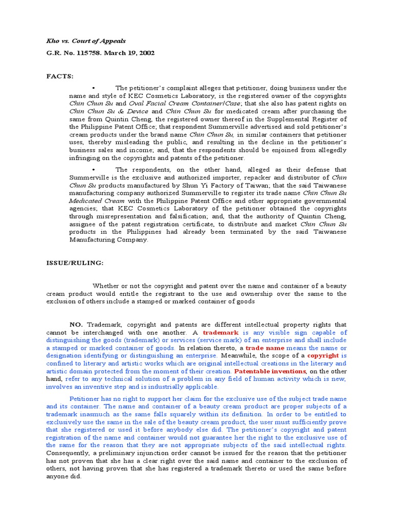 First Session Case Digest | PDF | Trademark | Copyright
