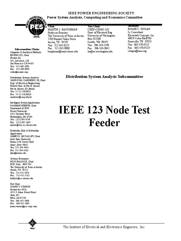 IEEE 123 Node Test Feeder Letterhead | PDF | Institute Of Electrical ...