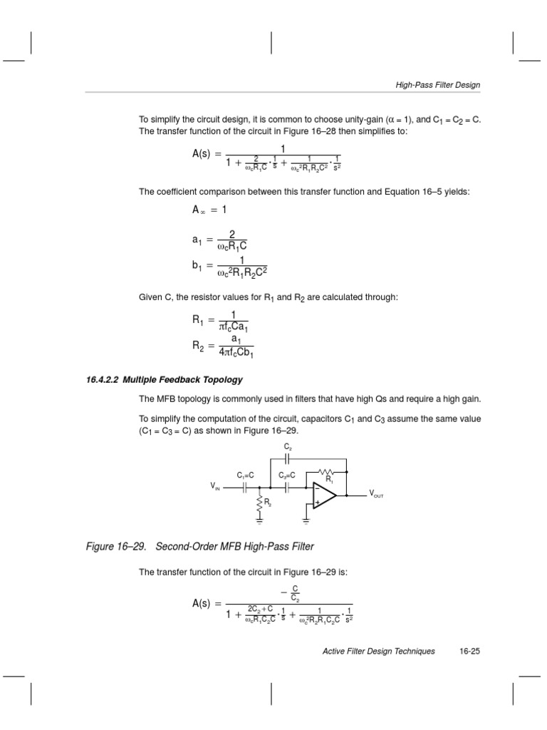16.4.2.2 Multiple Feedback Topology: Figure 16-29. Second-Order MFB High-Pass Filter | PDF ...