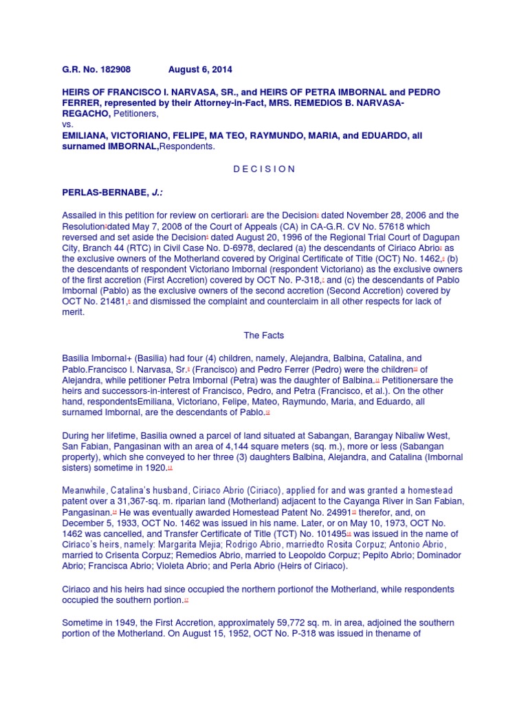 GR 182908 | PDF | Ownership | Lawsuit