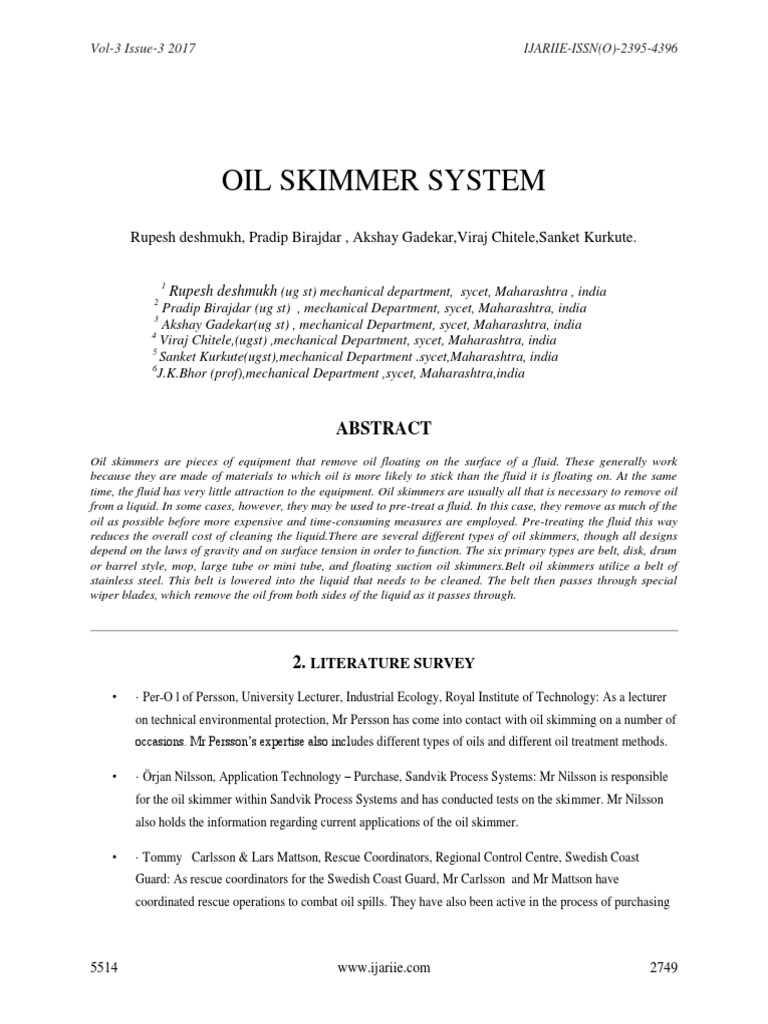 Oil Skimmer System PDF | PDF | Materials | Chemistry